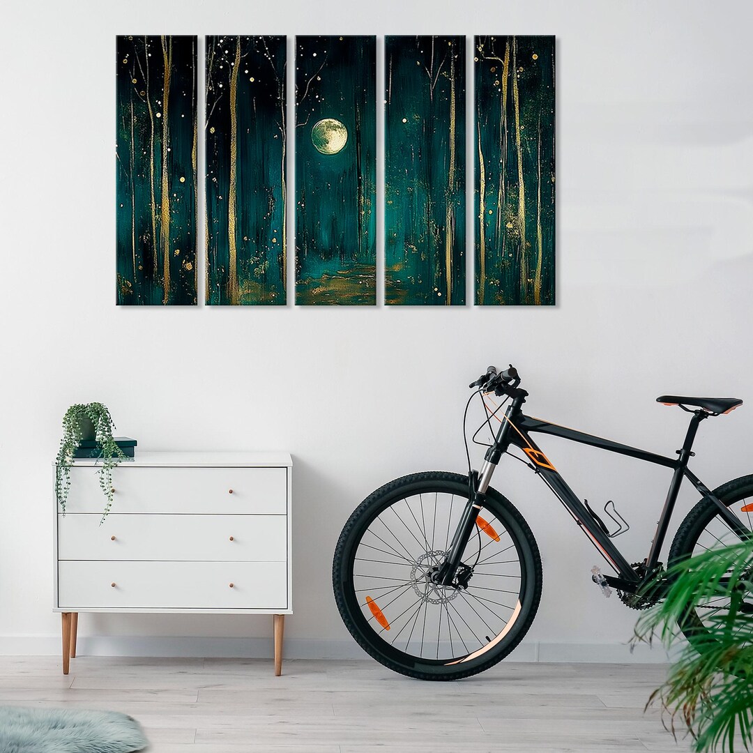 Moonlit Forest Dreams – Abstract Night Landscape With Golden Trees - Etsy