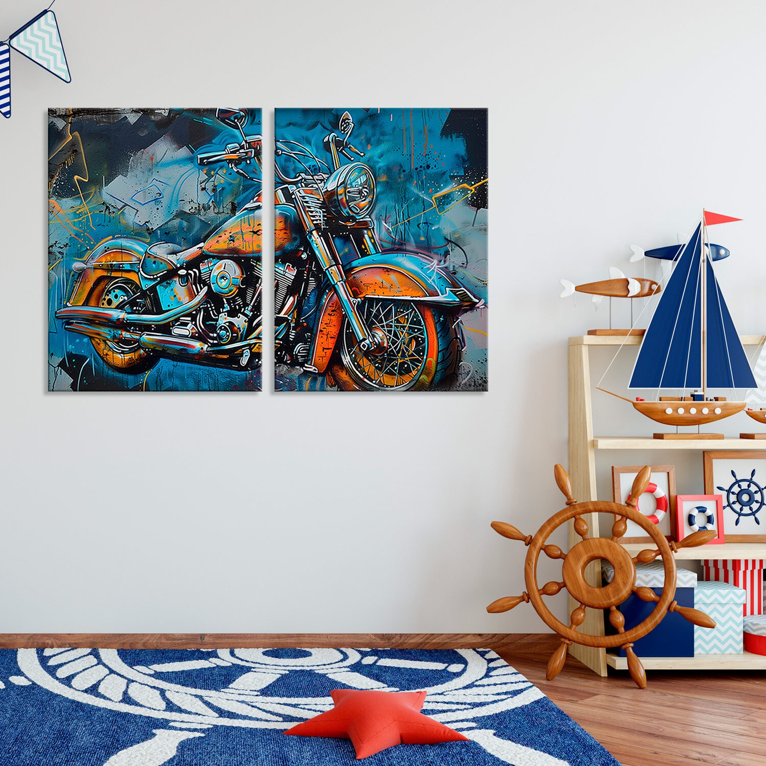 Graffiti Classic Motorcycle Wall Art Print, Graffiti, Street Art, Urban ...