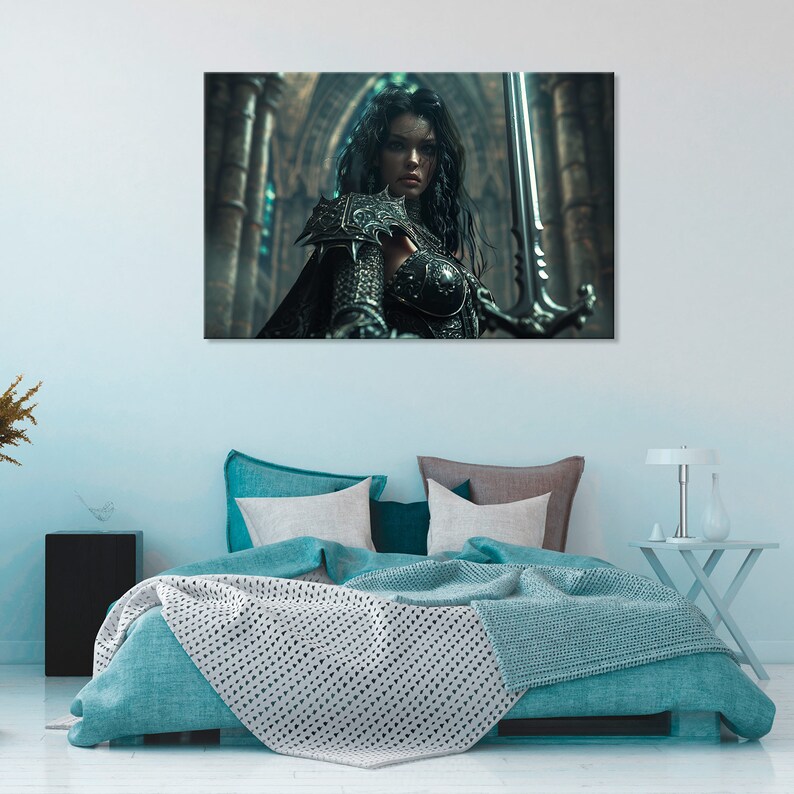 Medieval Warrior Woman, Valkyrie Art Print, Female Knight Tapestry ...