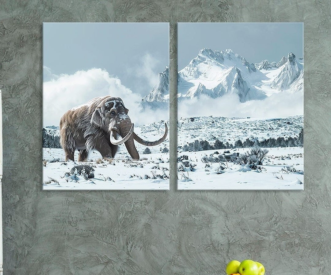 Mammoth Canvas Print, Prehistoric Animal Wall Art, Rustic Wildlife ...