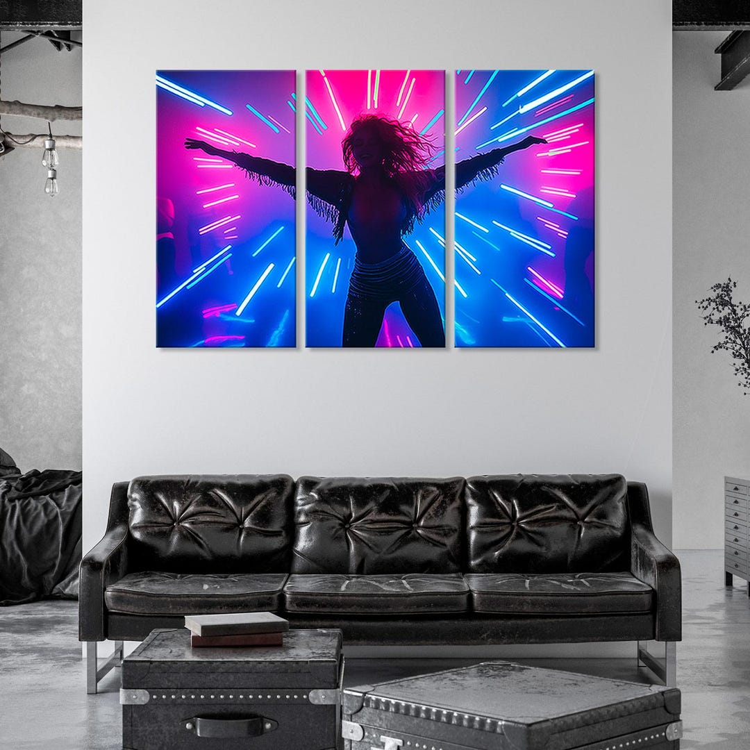 Neon Dancing Girl, Vibrant Nightclub Wall Art, Dance Decor for Clubs ...