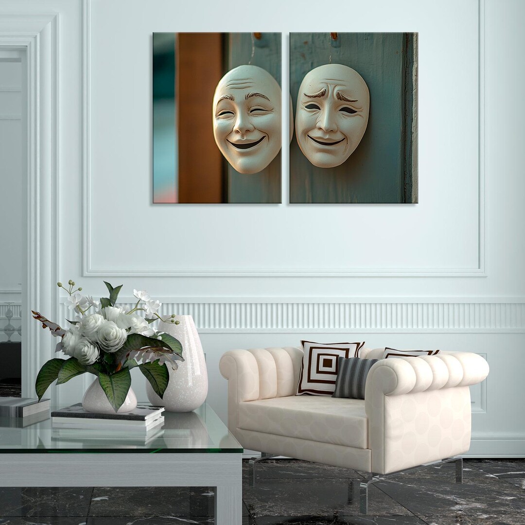 Comedy and Tragedy Masks Wall Art Print, Symbolic Theater Decor ...