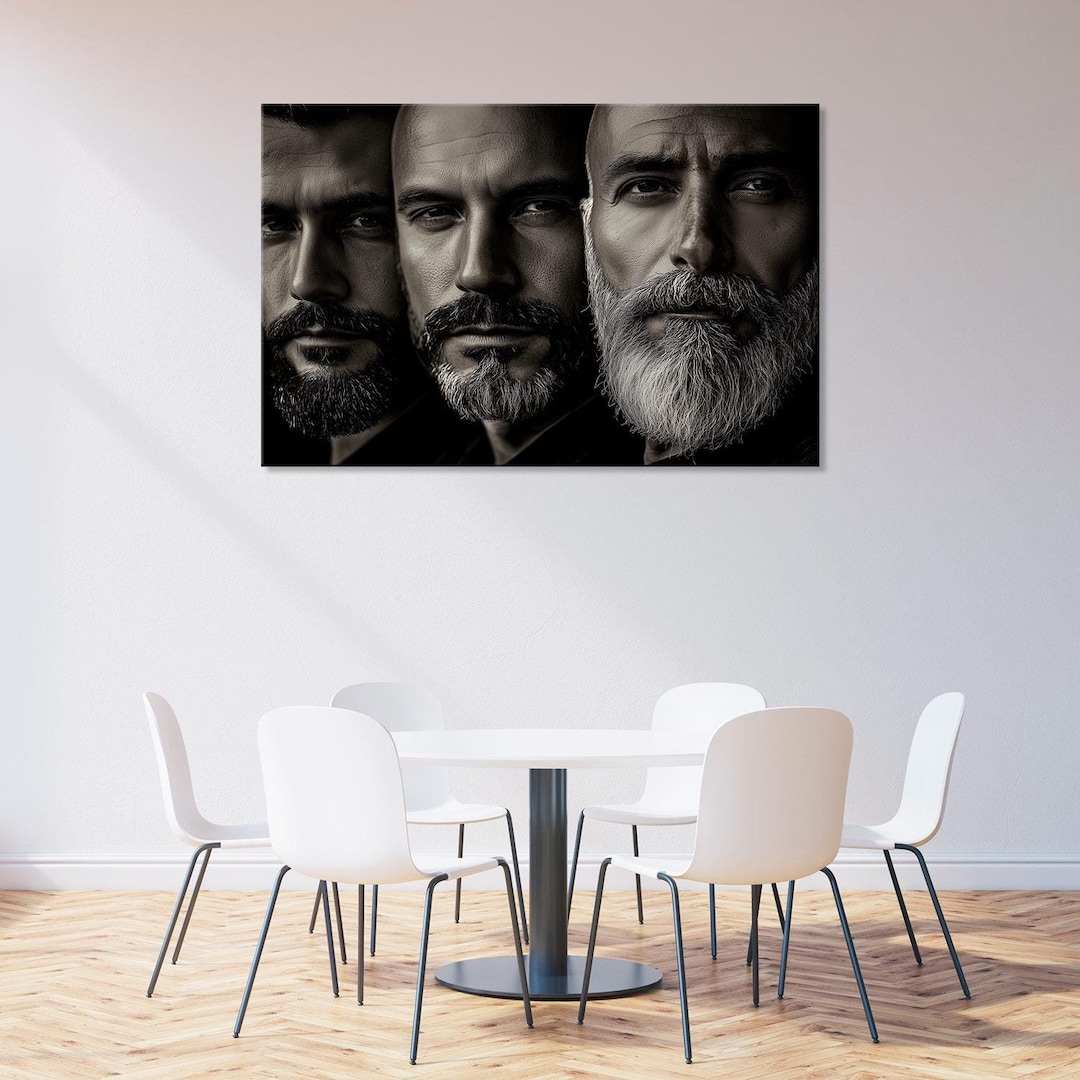 Faces of Three Men Wall Art, Barber Shop Decor, Masculine Portrait ...