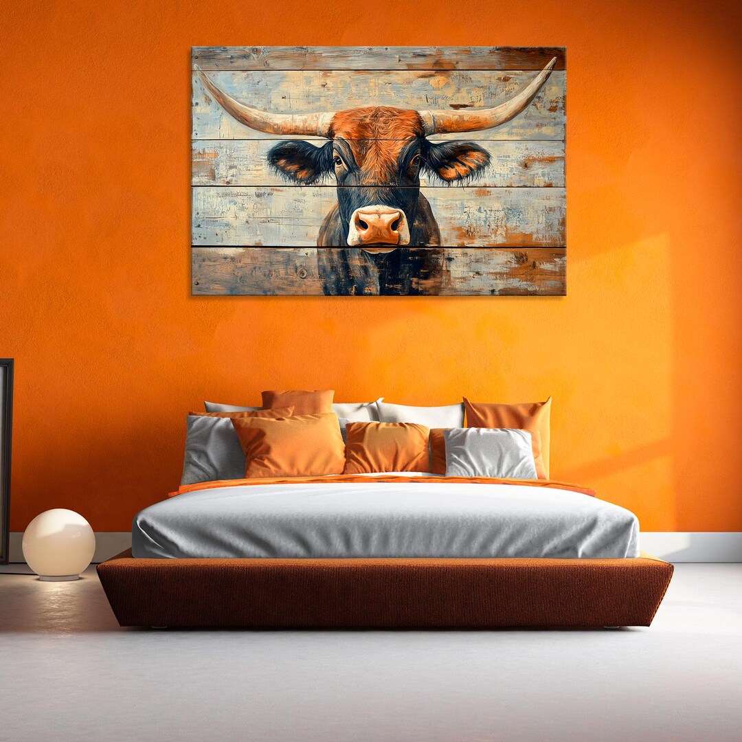 Rustic Texas Longhorn Artwork on Wooden Panels – Western Farmhouse Wall ...
