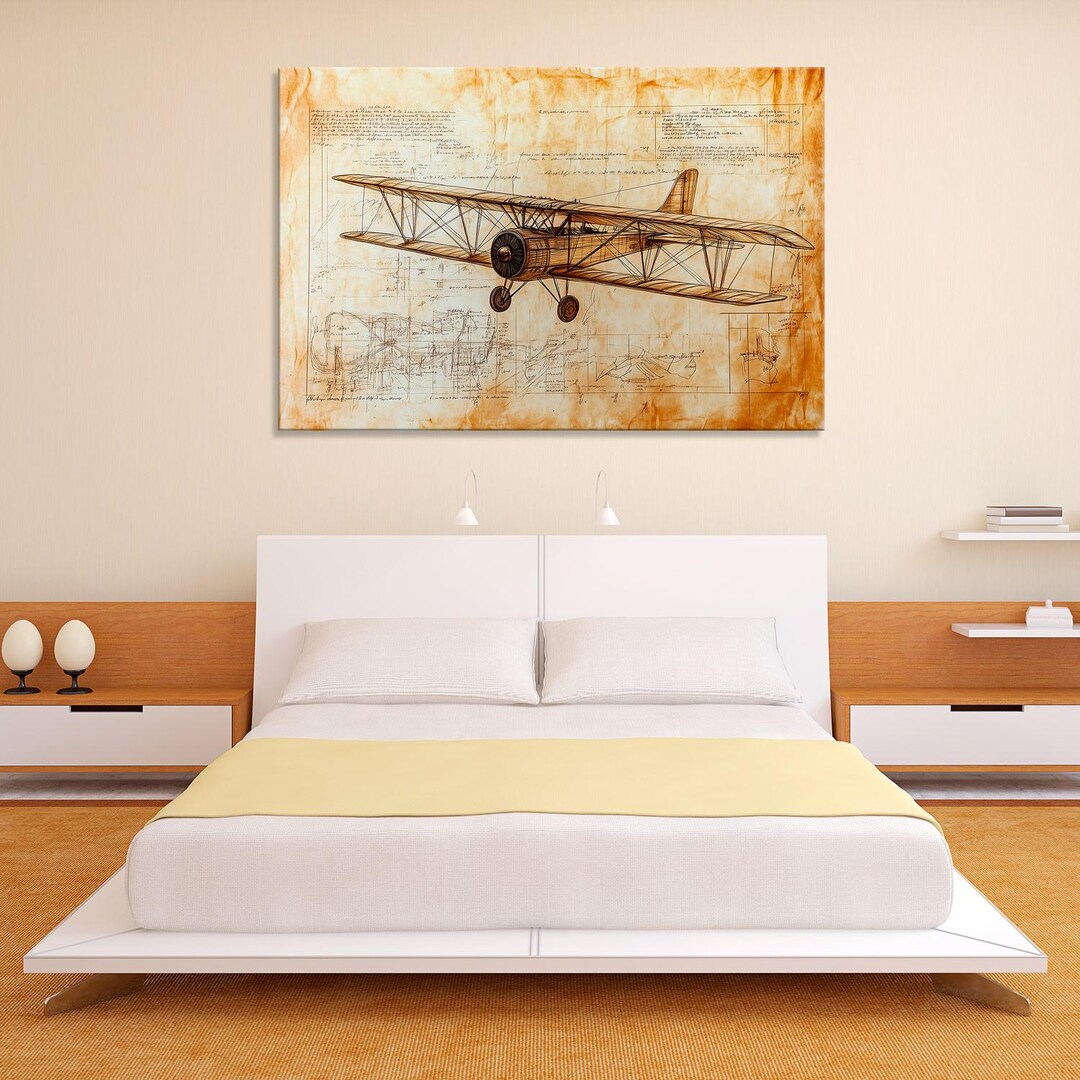 Vintage Airplane Blueprint in Rustic Style – Aviation Wall Art for ...