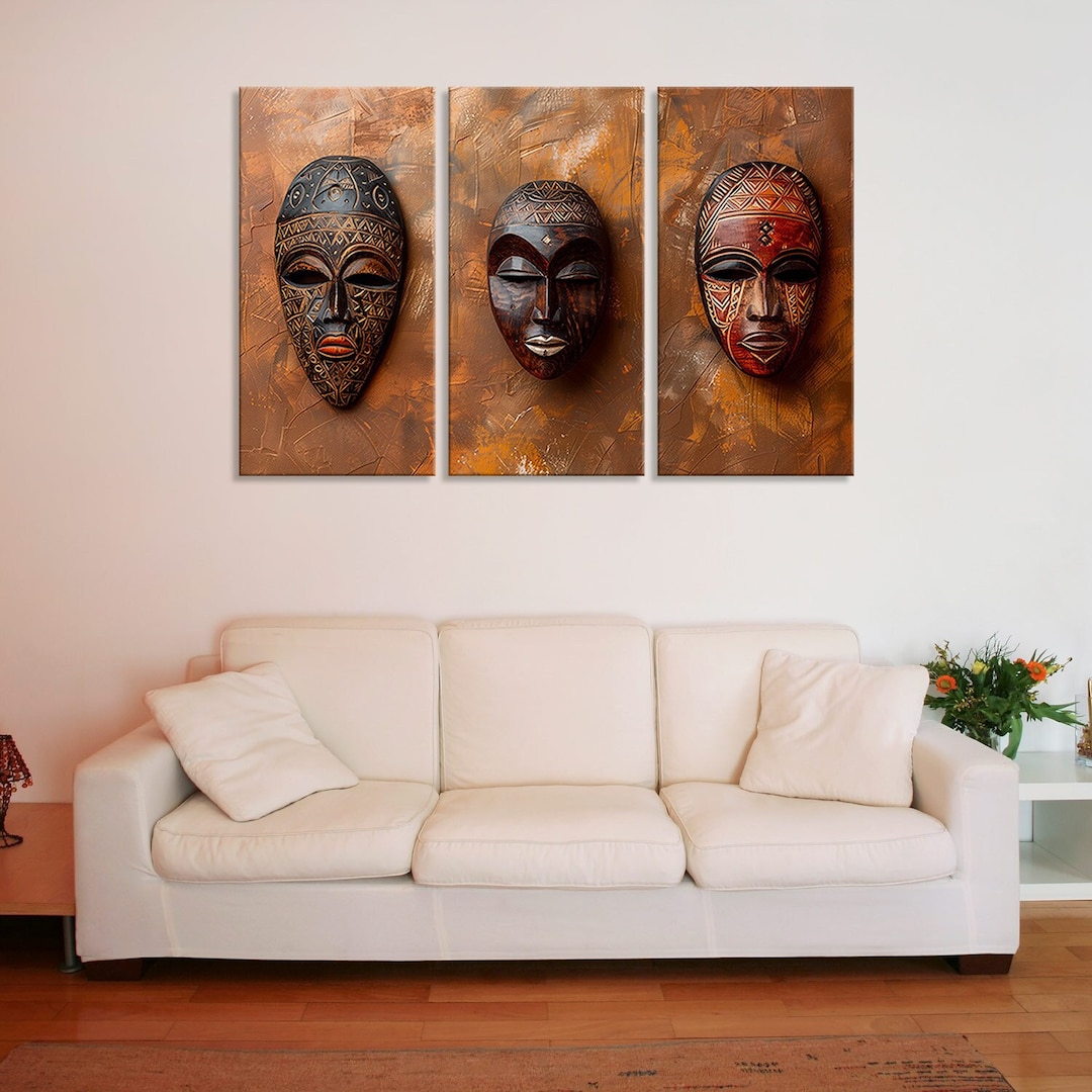 Wooden Mask Wall Decor Set, Wooden Masks, Wall Decor, Tribal Art, Home ...