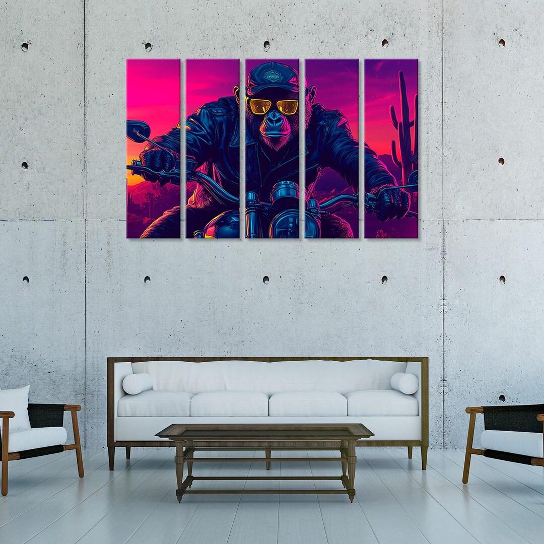 Monkey on a Motorcycle Artwork, Fun Biker Decor, Unique Wall Art for ...