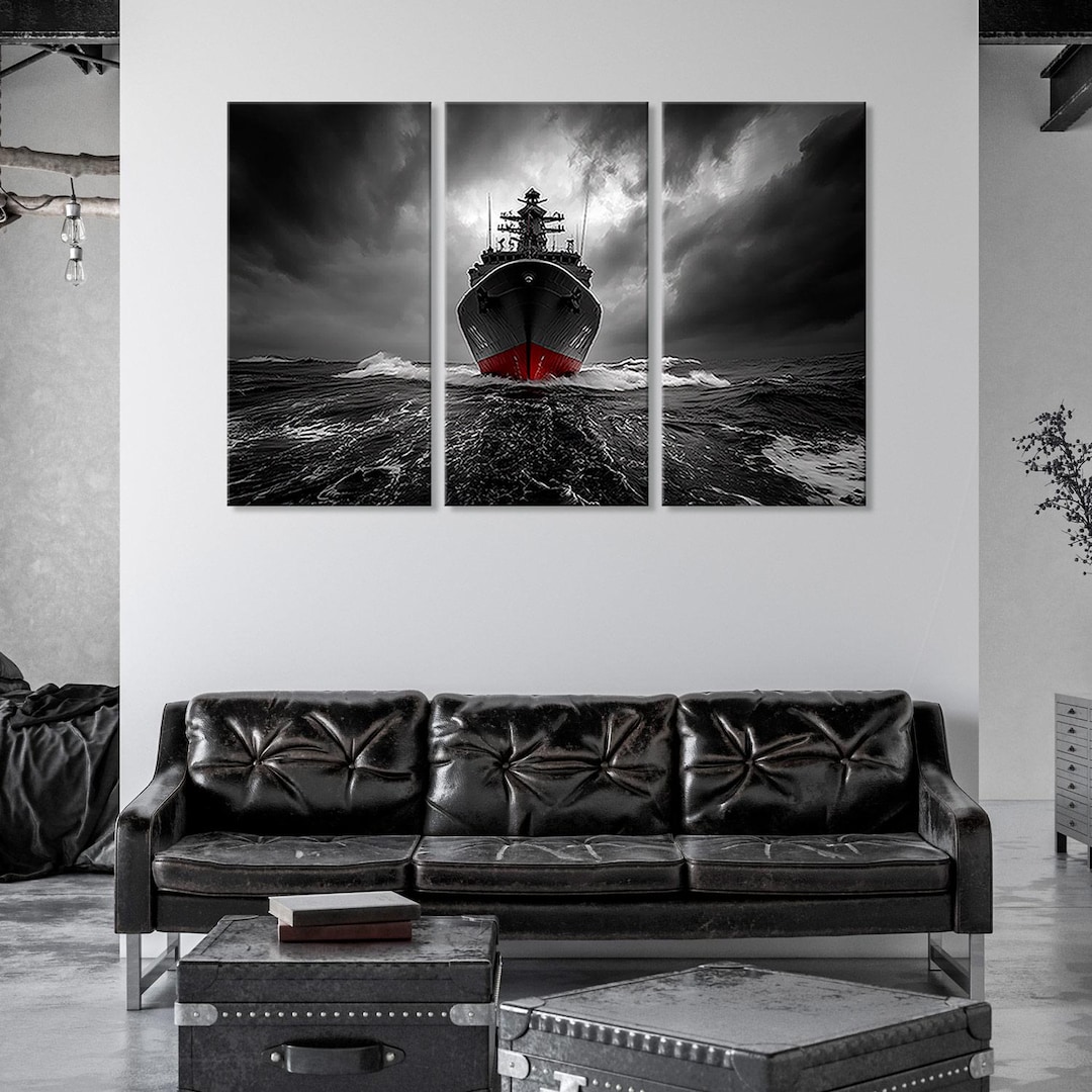 Stormy Seas and Steel – Red Naval Ship Giclée Canvas Print - Etsy