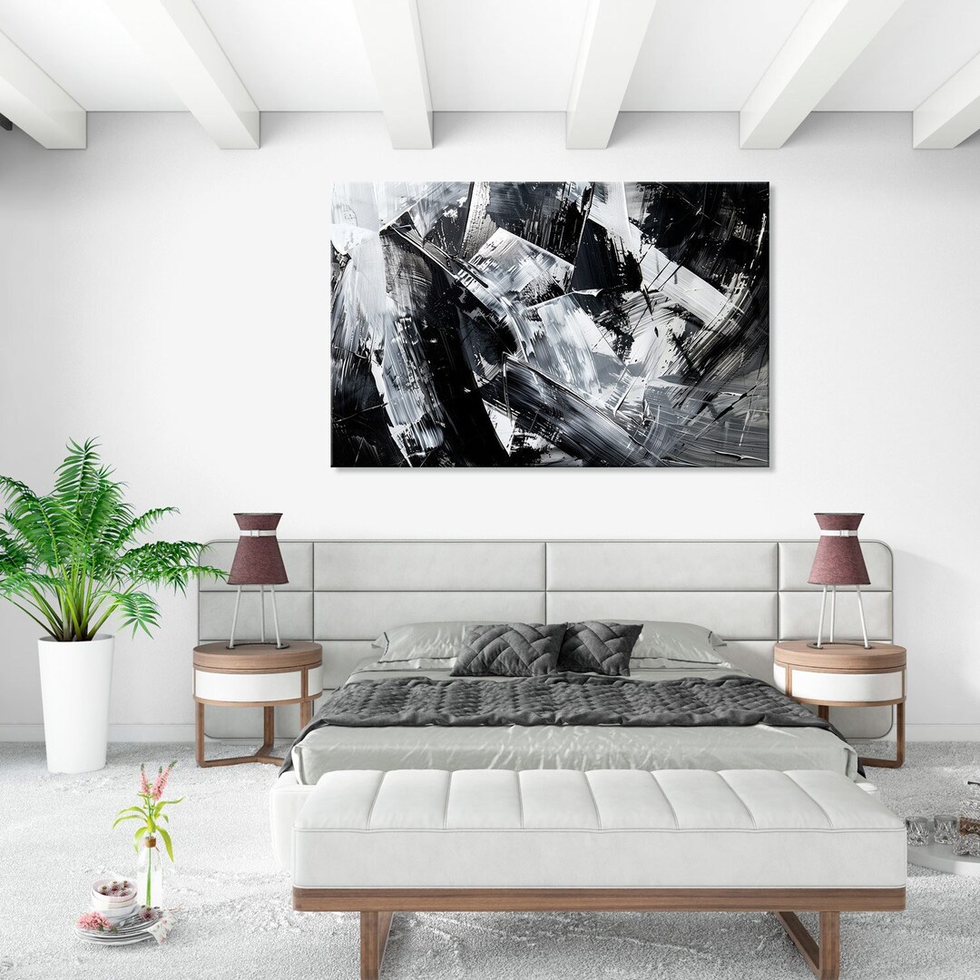 Acrylic Black and White Abstract Canvas Print, Monochrome Wall Art ...