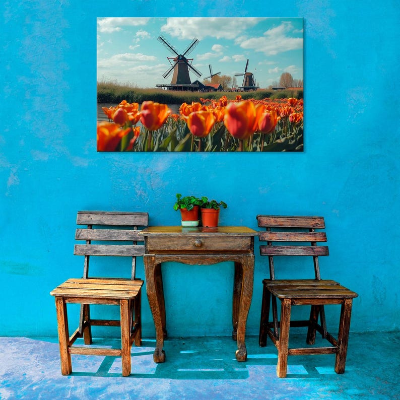 Dutch Windmills and Tulips Canvas Print: Holland Wall Art - Etsy