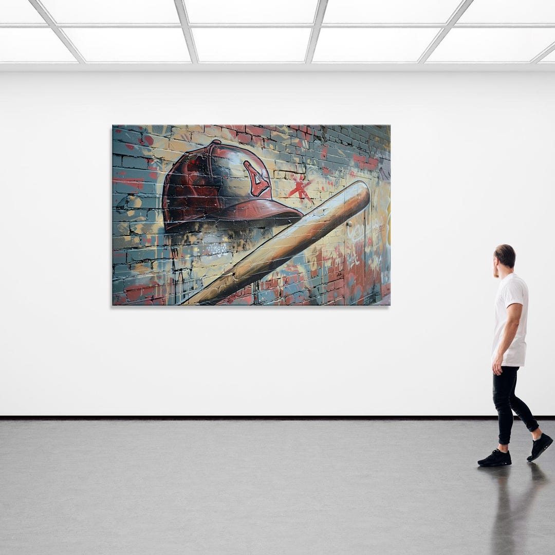 Baseball Cap and Bat Graffiti Canvas Print, Urban Sports Wall Art, Cool ...