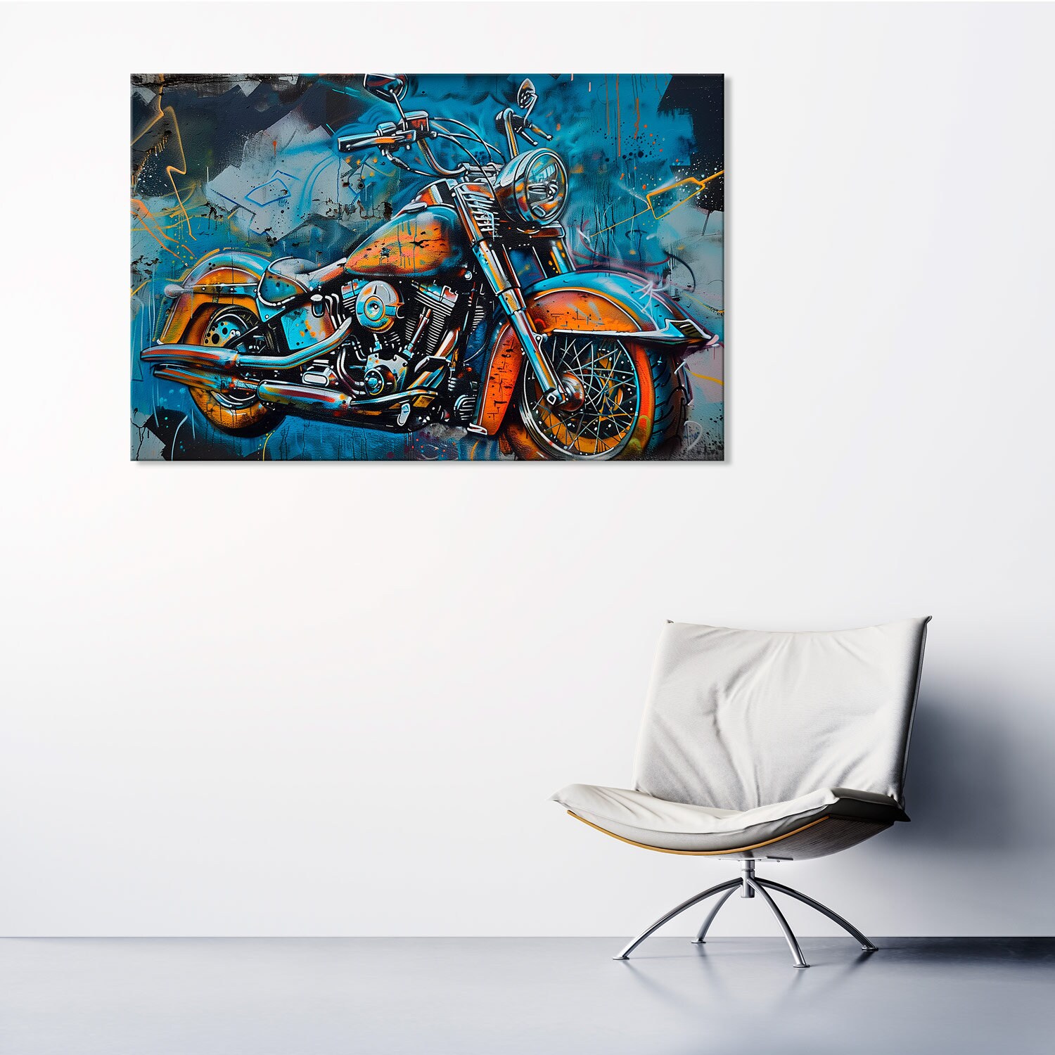 Graffiti Classic Motorcycle Wall Art Print, Graffiti, Street Art, Urban ...