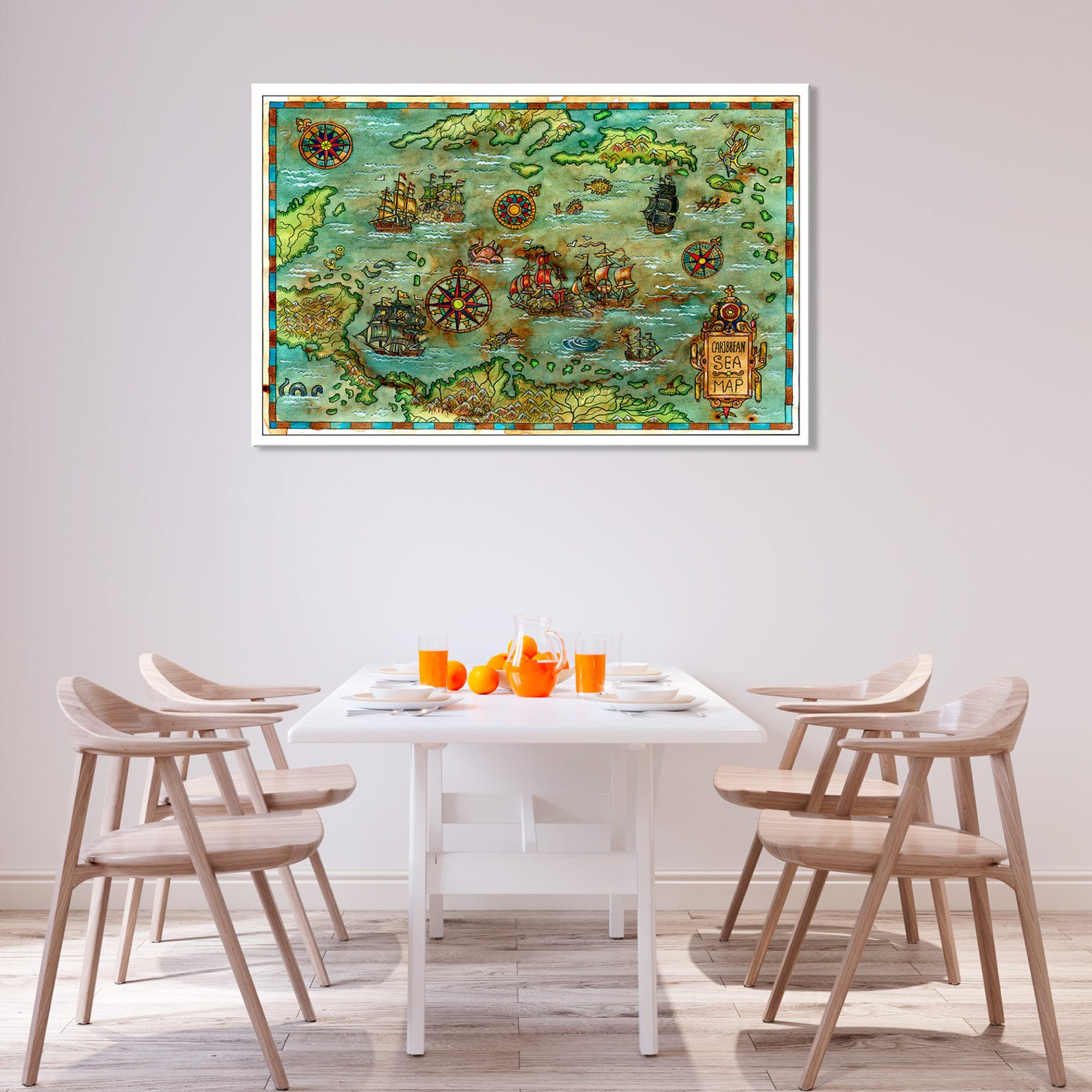 Retro Caribbean Cartography - Nautical Map Elegance, Vintage Maritime ...