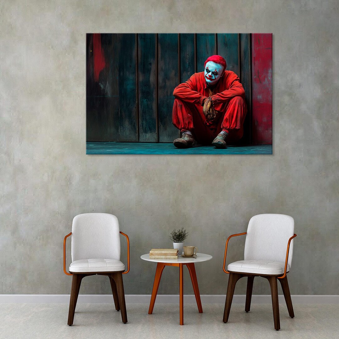 Sad Clown in Red Art Print, Emotional Circus-themed Wall Decor ...