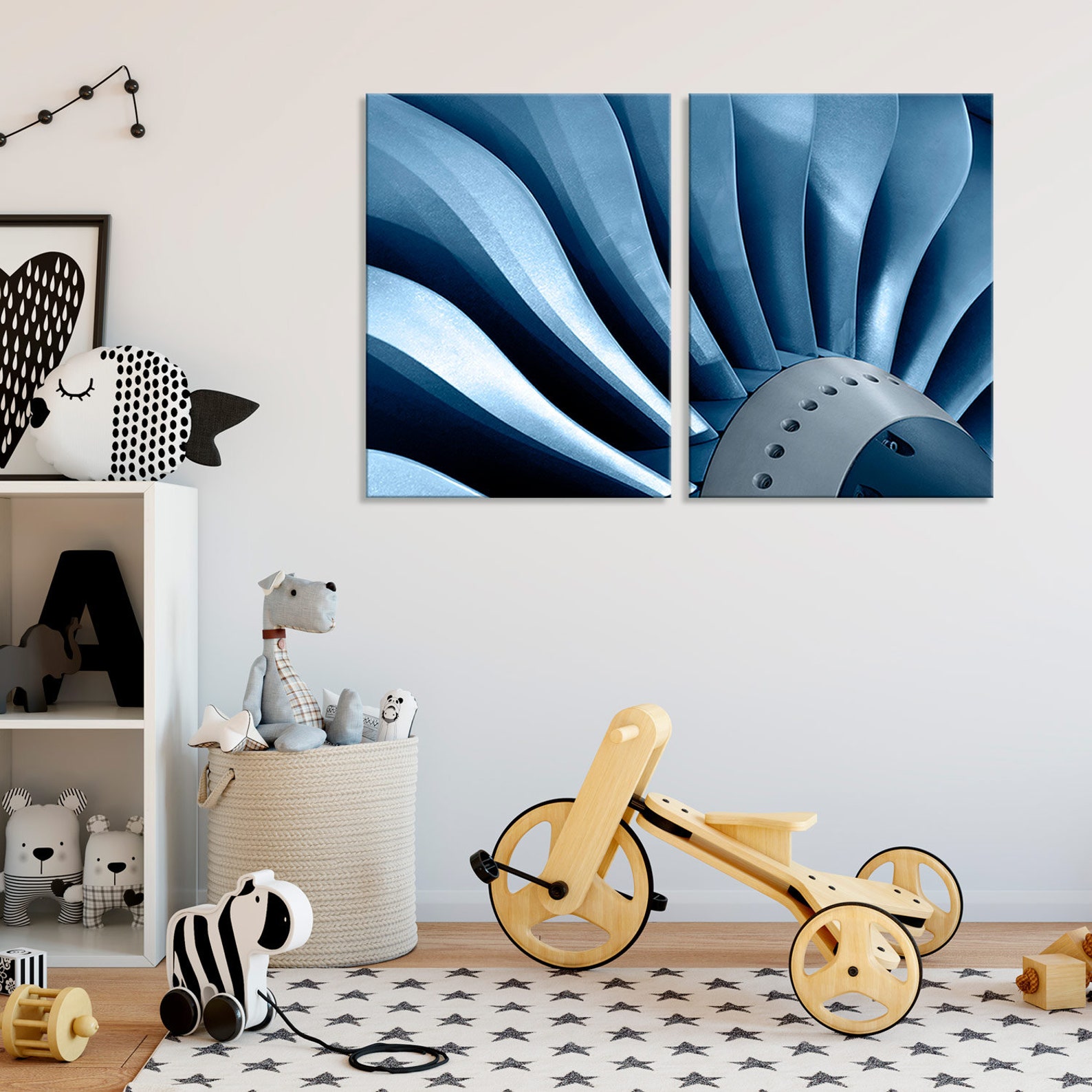 Azure Turbine Essence: Aircraft Engine Fragment in Blue Hue, Canvas ...