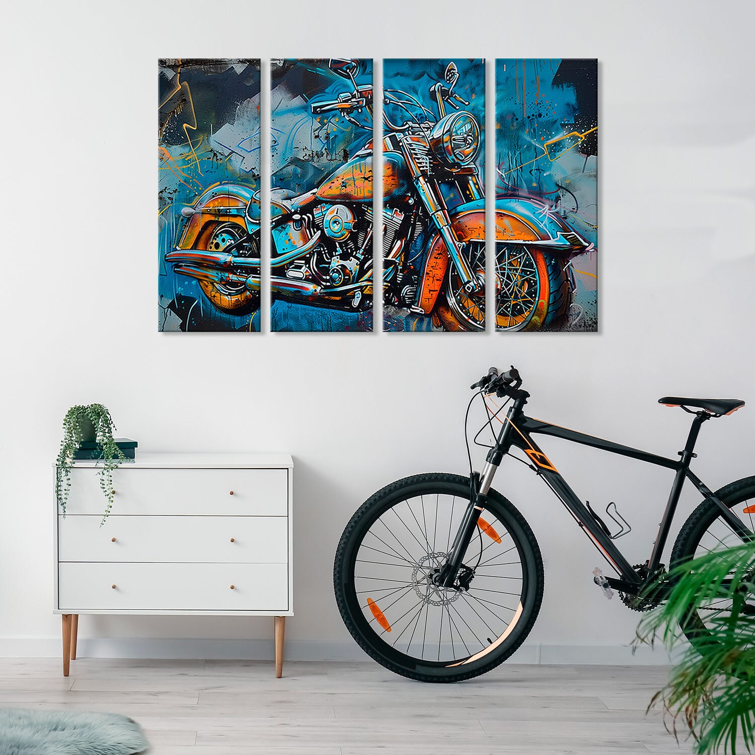 Graffiti Classic Motorcycle Wall Art Print, Graffiti, Street Art, Urban ...
