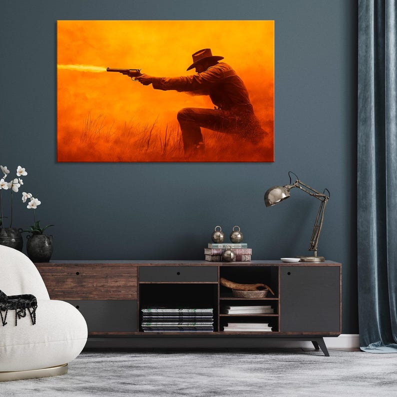 Cowboy Shooting a Revolver – Wild West Action Wall Art - Etsy