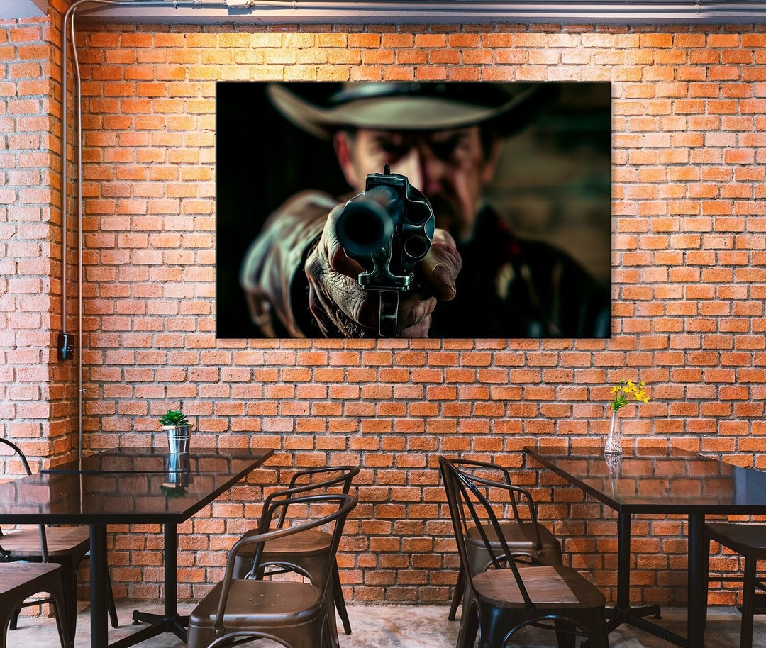 Cowboy Aiming Revolver Canvas Print, Western Wall Art, Cowboy Decor ...