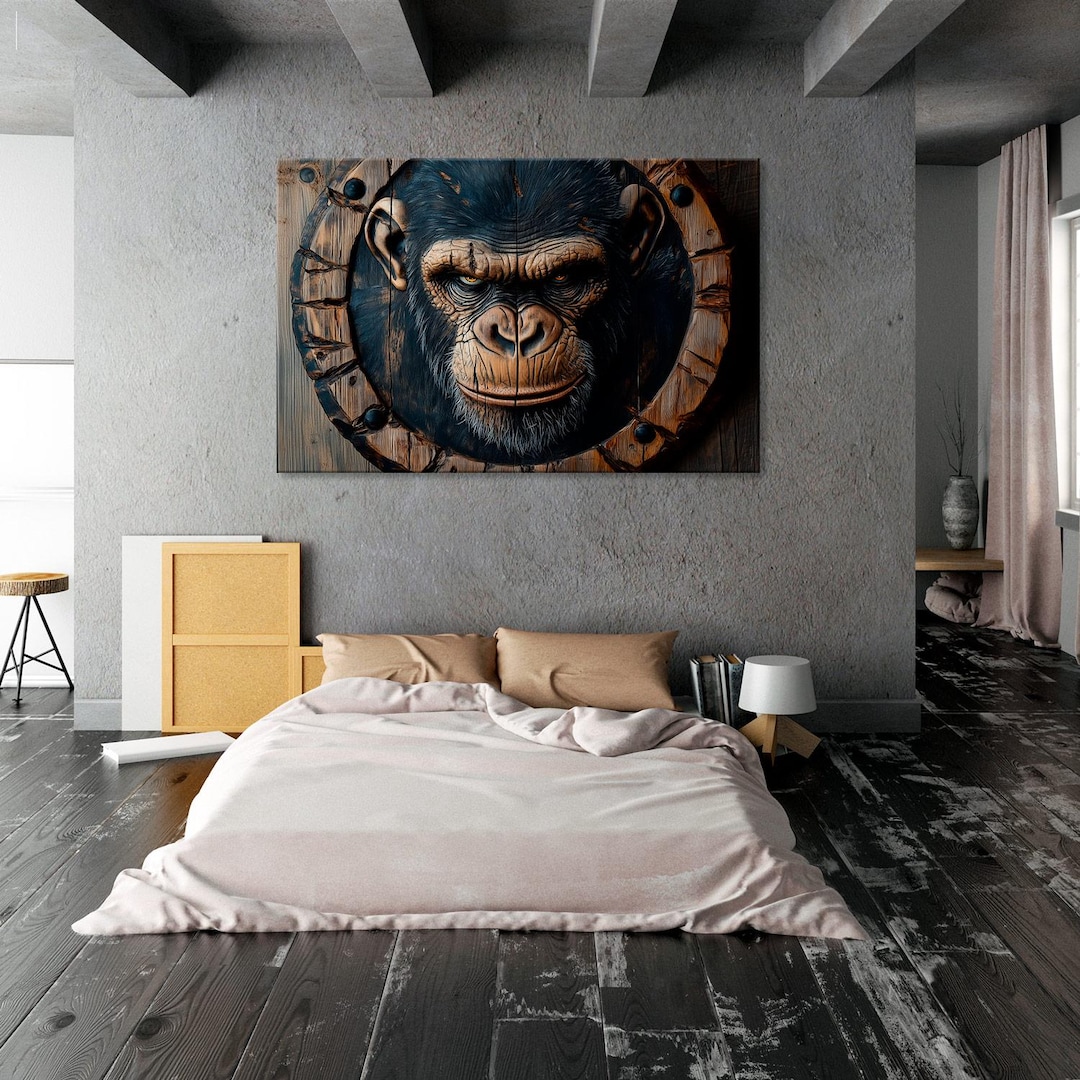 Chimpanzee Wood Carving Art Print: Wildlife Wall Decor - Etsy