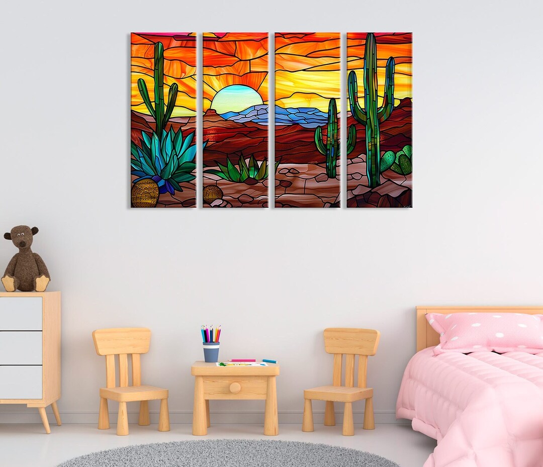 Arizona Desert Stained Glass Canvas Print, Southwestern Wall Art ...