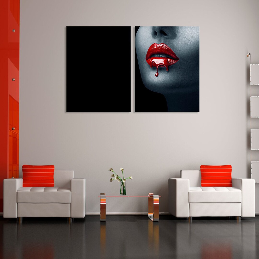 Red Lips Canvas Art: Modern Glamour Print Set - Etsy
