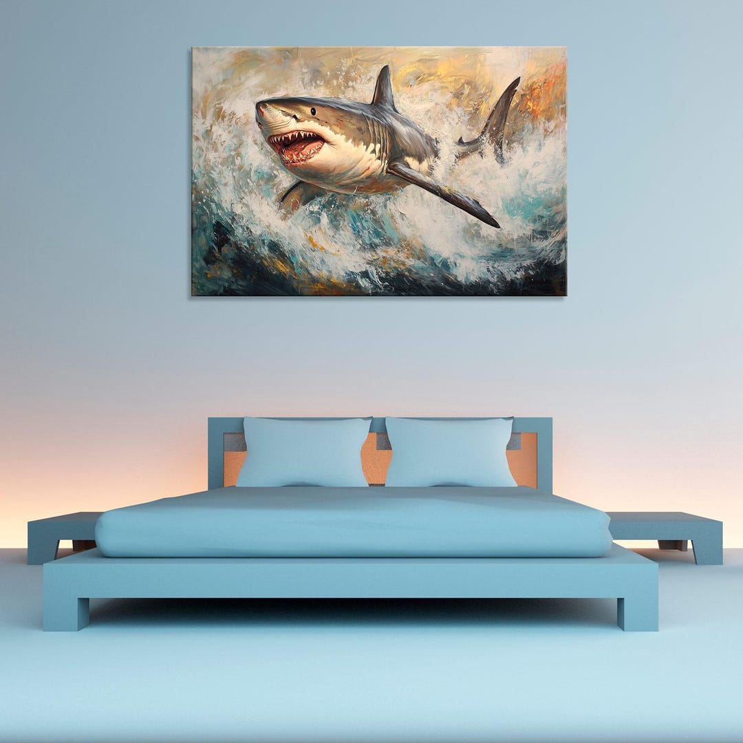 Hand-drawn Shark Canvas Print Art, Unique Ocean Illustration, Shark ...