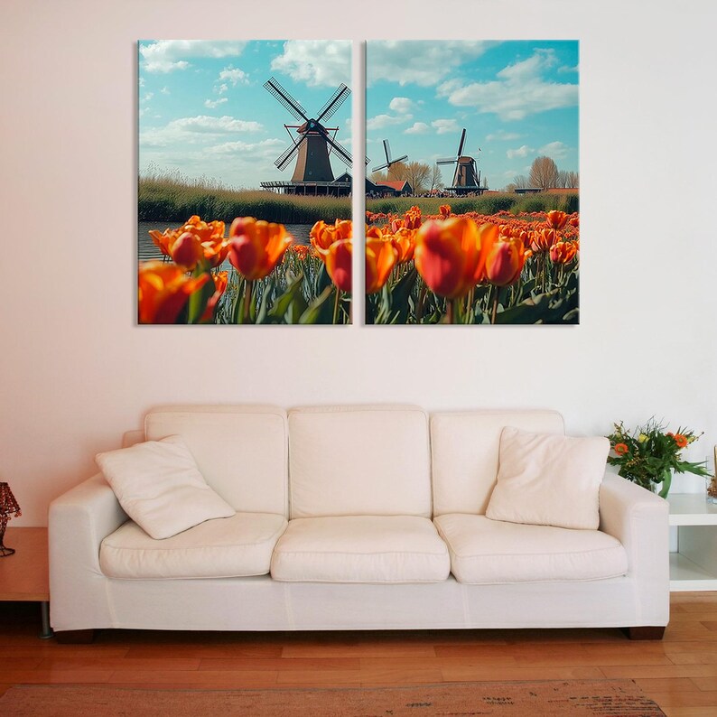 Dutch Windmills and Tulips Canvas Print: Holland Wall Art - Etsy