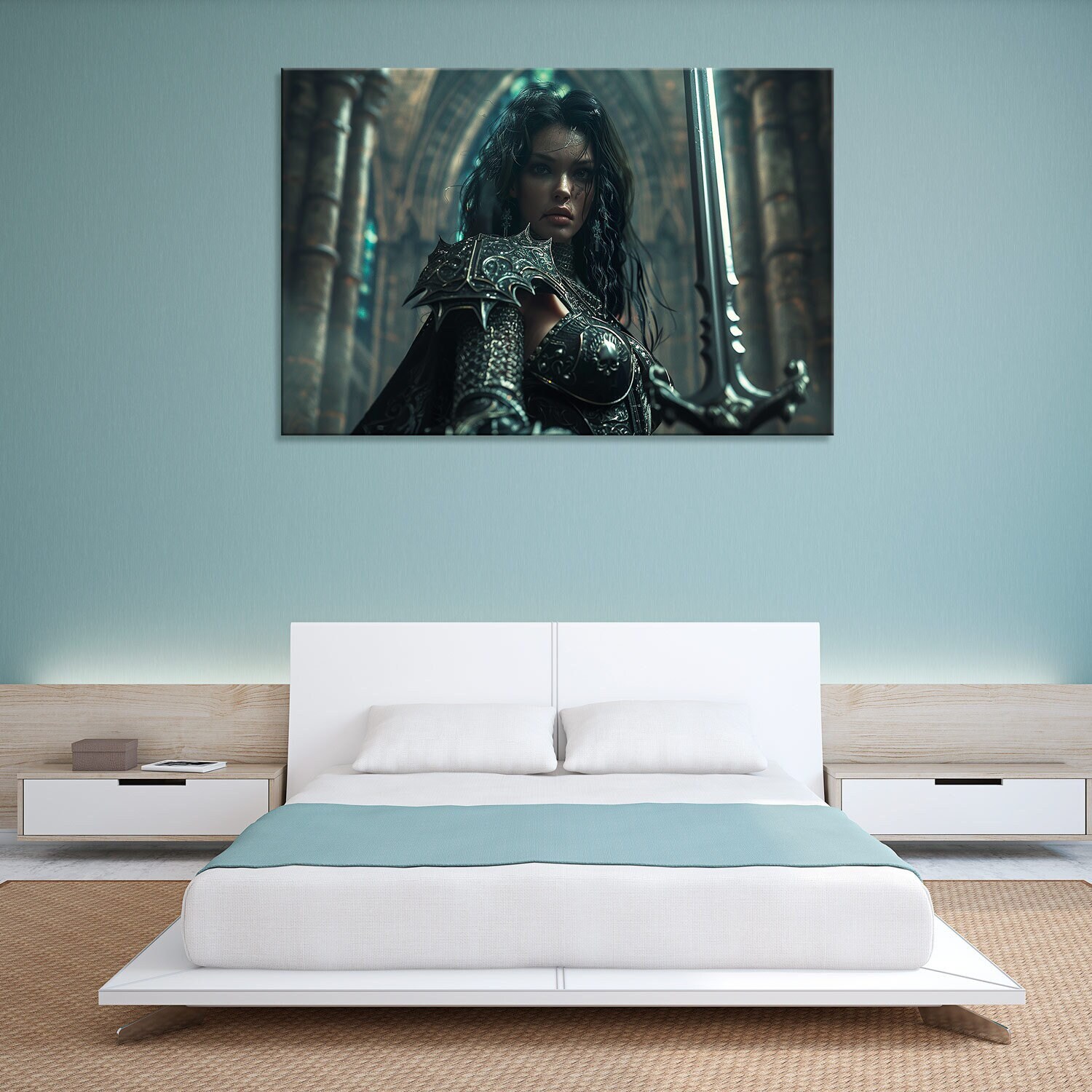 Medieval Warrior Woman, Valkyrie Art Print, Female Knight Tapestry ...