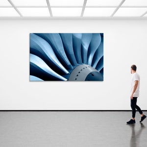 Azure Turbine Essence: Aircraft Engine Fragment in Blue Hue, Canvas ...