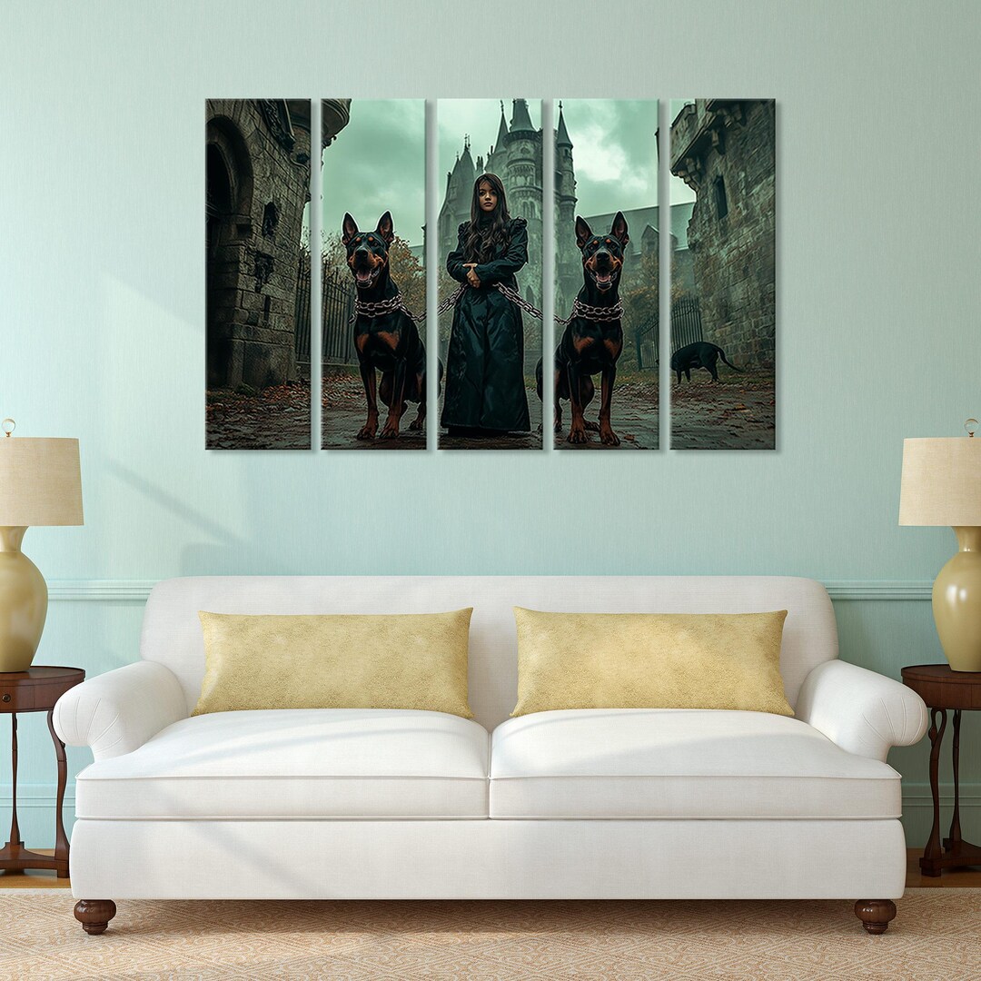 Gothic Girl With Dobermans Canvas Print: Dark Castle Wall Art - Etsy