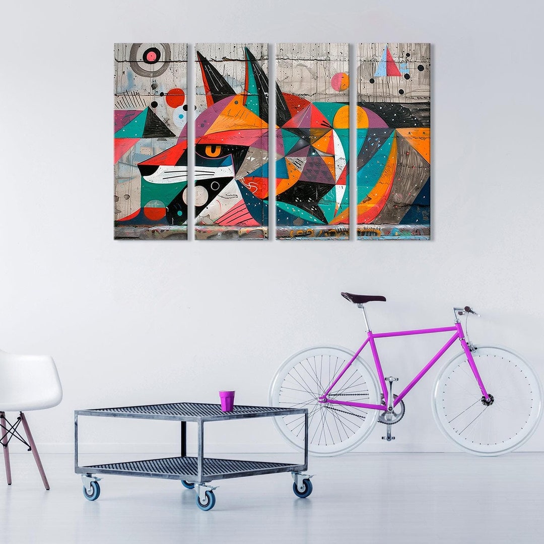 Fox Silhouette Graffiti Abstract Canvas Print, Modern Wall Art, Urban ...