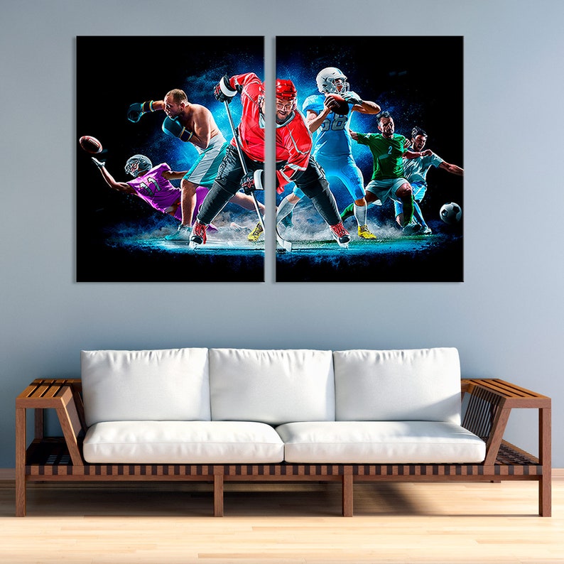Sports Fusion: Dynamic Art Celebrating Hockey, Football, Boxing, and ...