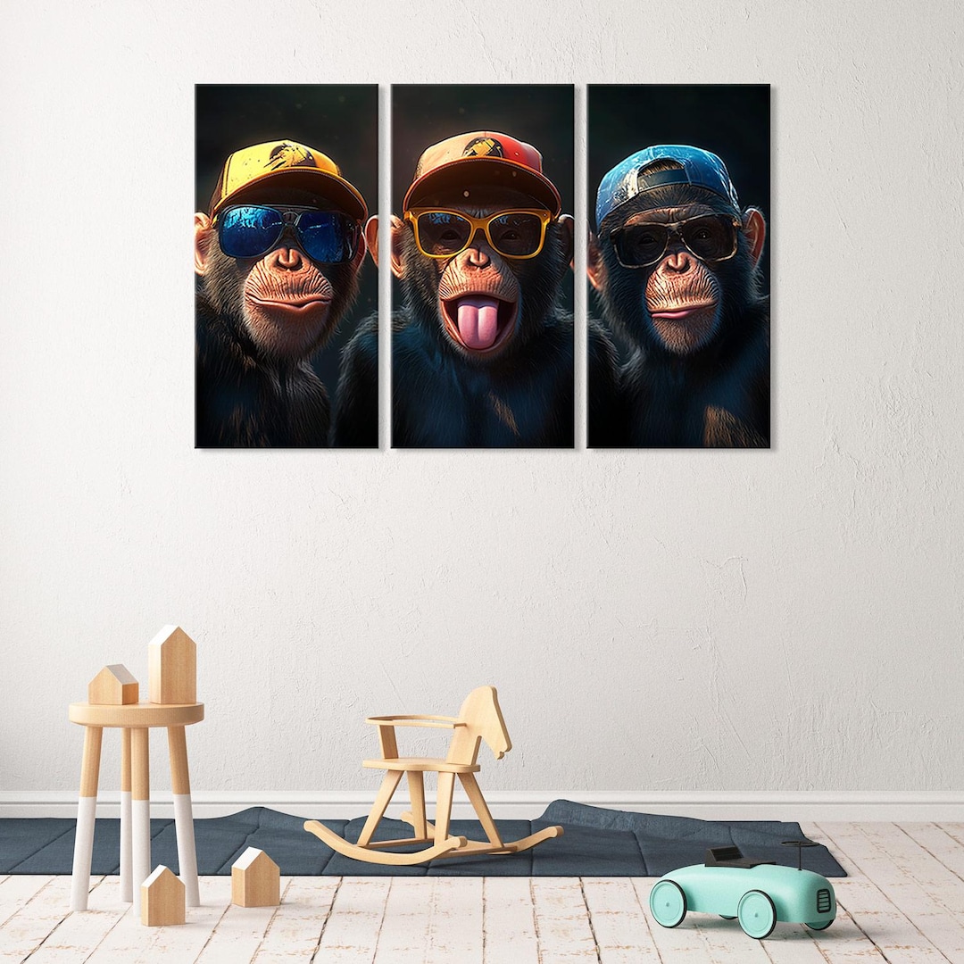 Funny Monkey Trio – Playful Wall Art Set - Etsy