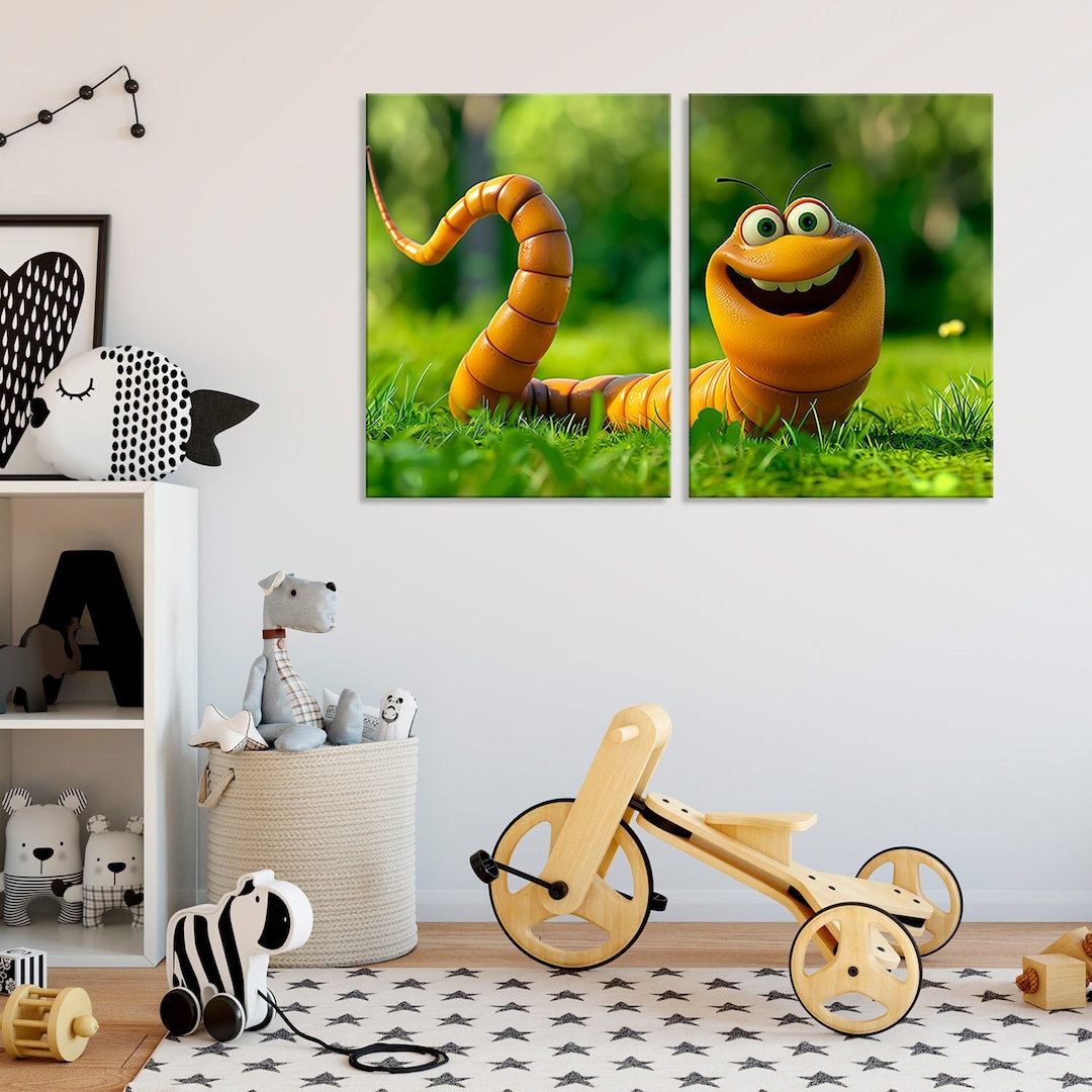 Cartoon Worm Canvas Print: Whimsical Kids Room Wall Art - Etsy