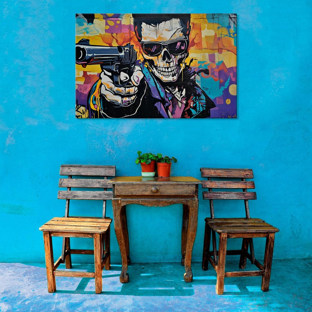 Graffiti Skeleton Art, Armed Skeleton Street Style, Edgy Urban Wall ...