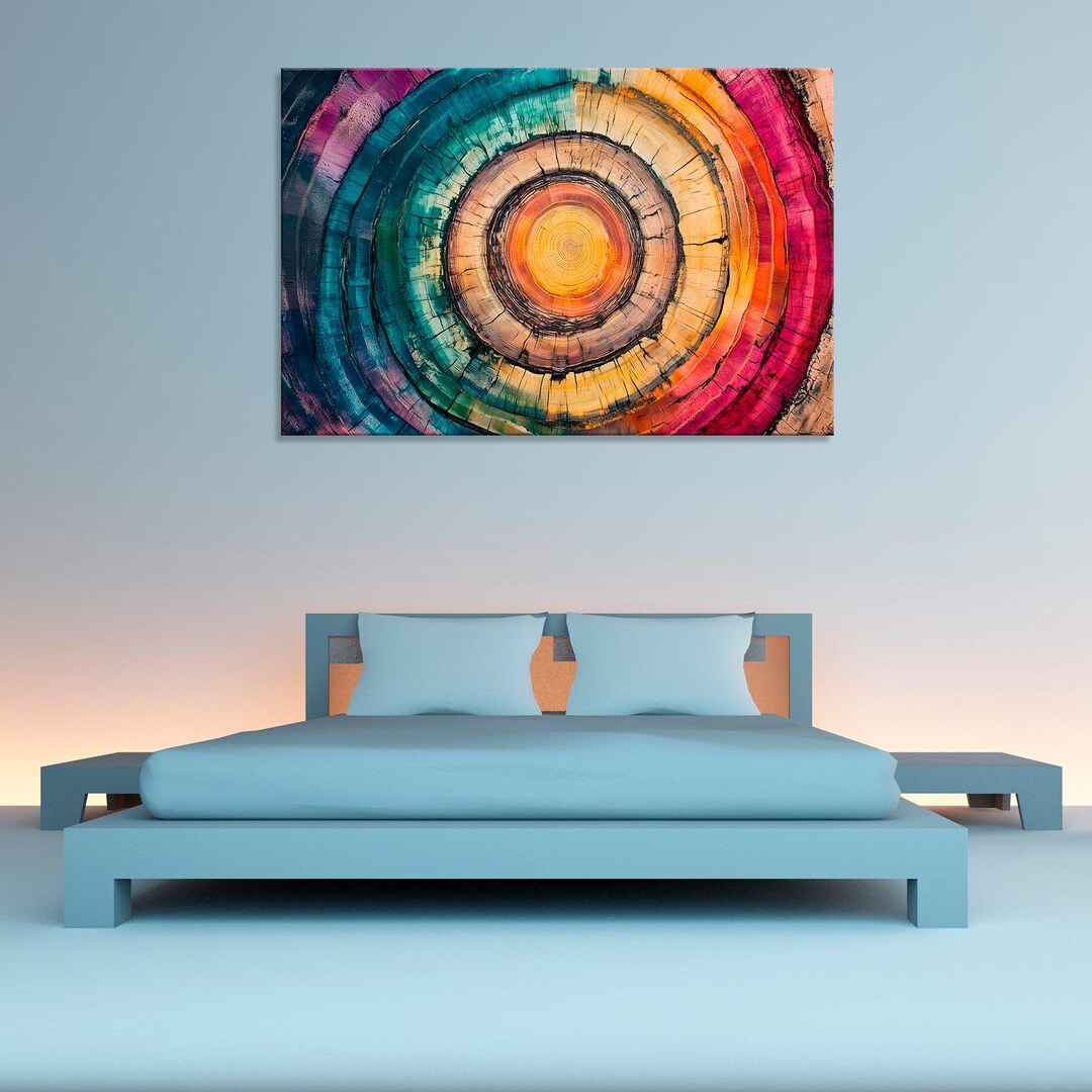 Rainbow Tree Rings Art, Vibrant Wooden Cross-section, Nature-inspired ...