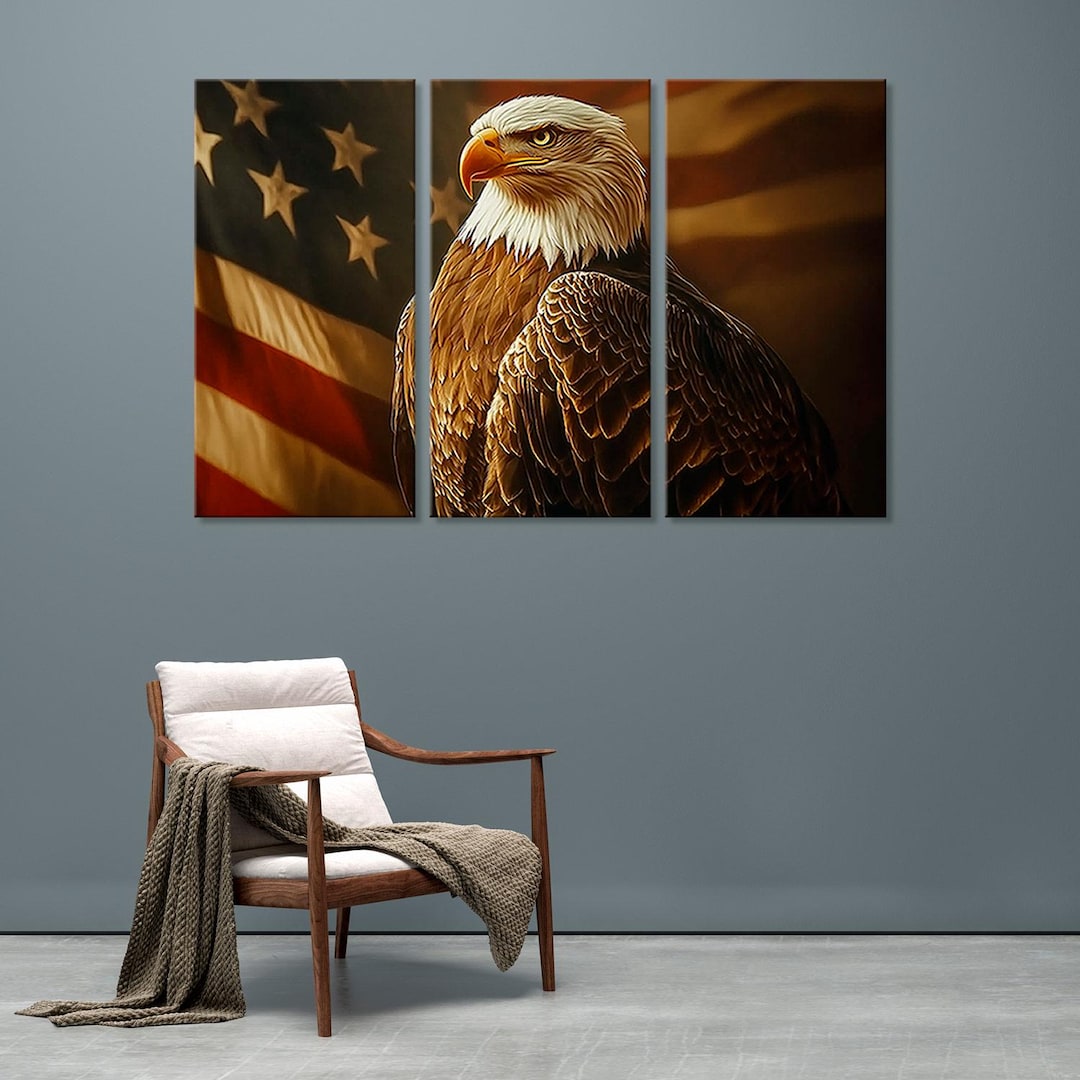 American Eagle and Flag, Patriotic Wall Art, USA Freedom Decor - Etsy