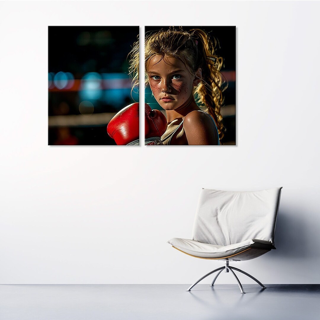 Teenager Girl in Red Boxing Gloves Canvas Print, Motivational Boxing ...