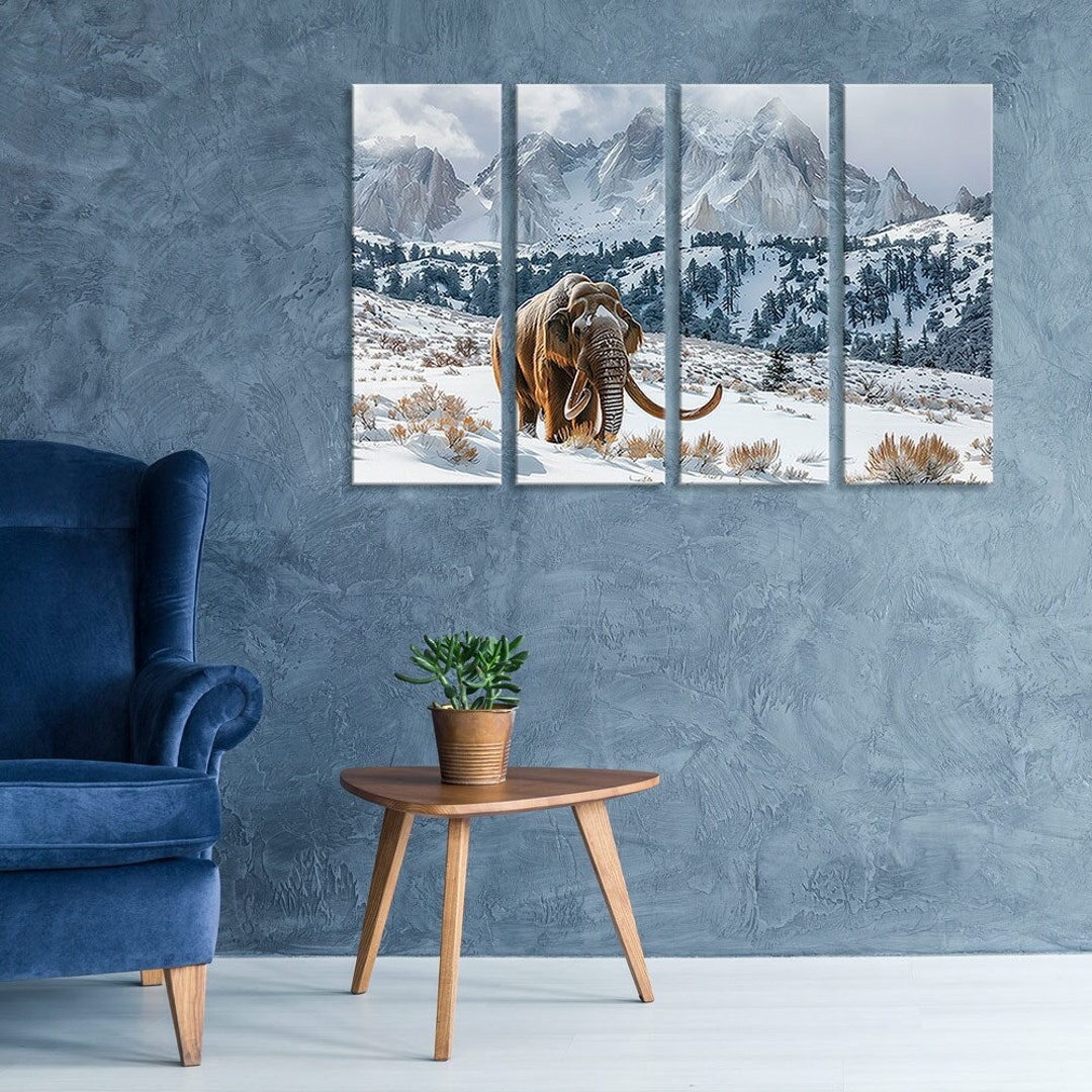 Mammoth in Snowy Mountains Canvas Print: Prehistoric Winter Wall Art - Etsy