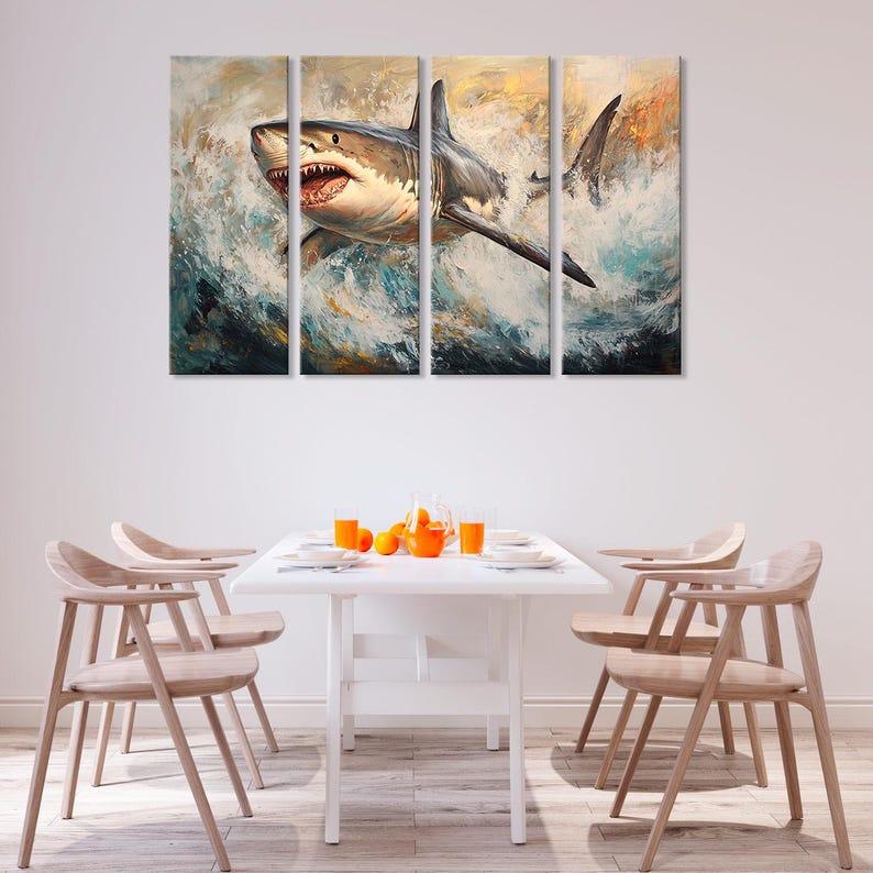 Hand-drawn Shark Canvas Print Art, Unique Ocean Illustration, Shark ...