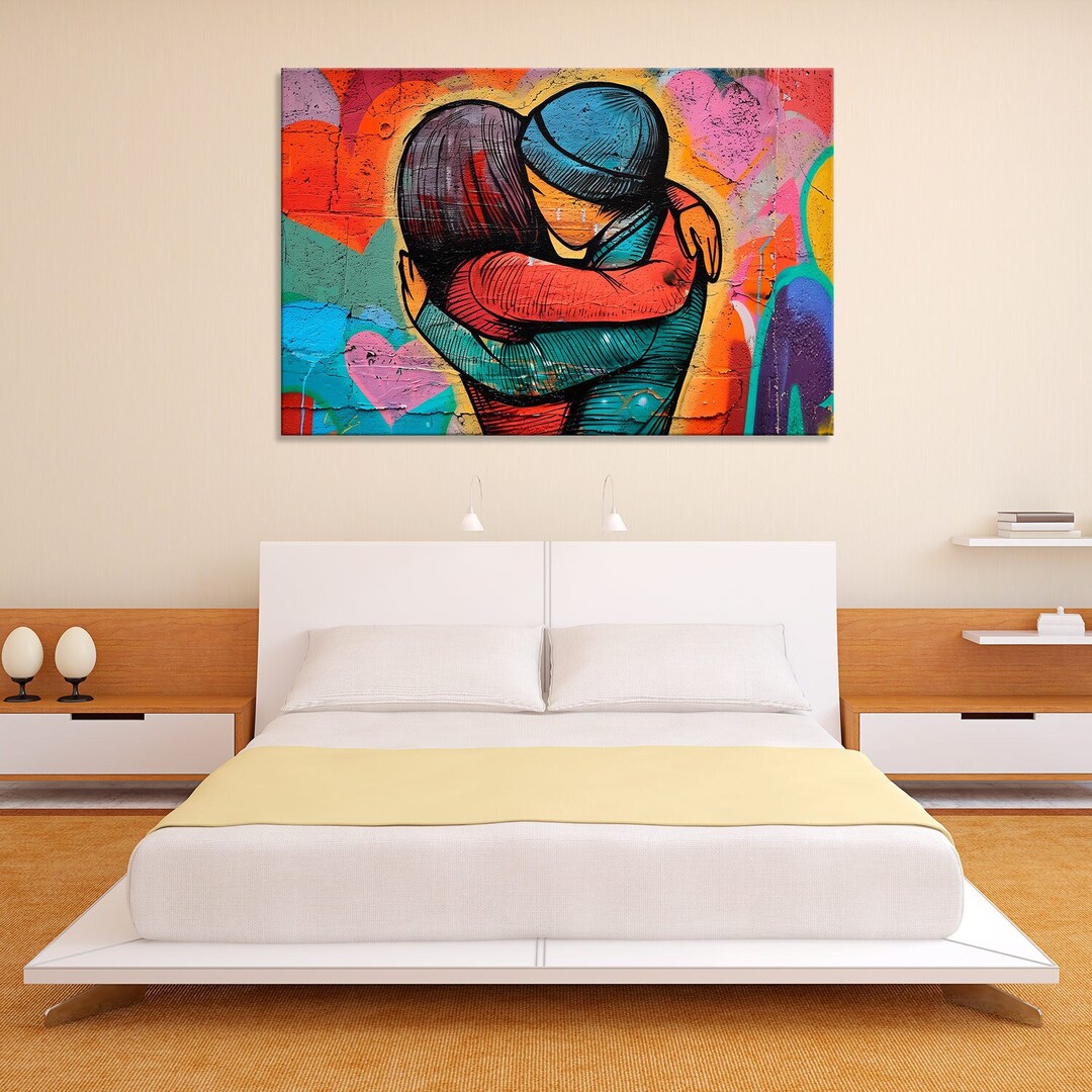 Couple Embracing Wall Mural: Romantic Love Painting on Canvas - Etsy