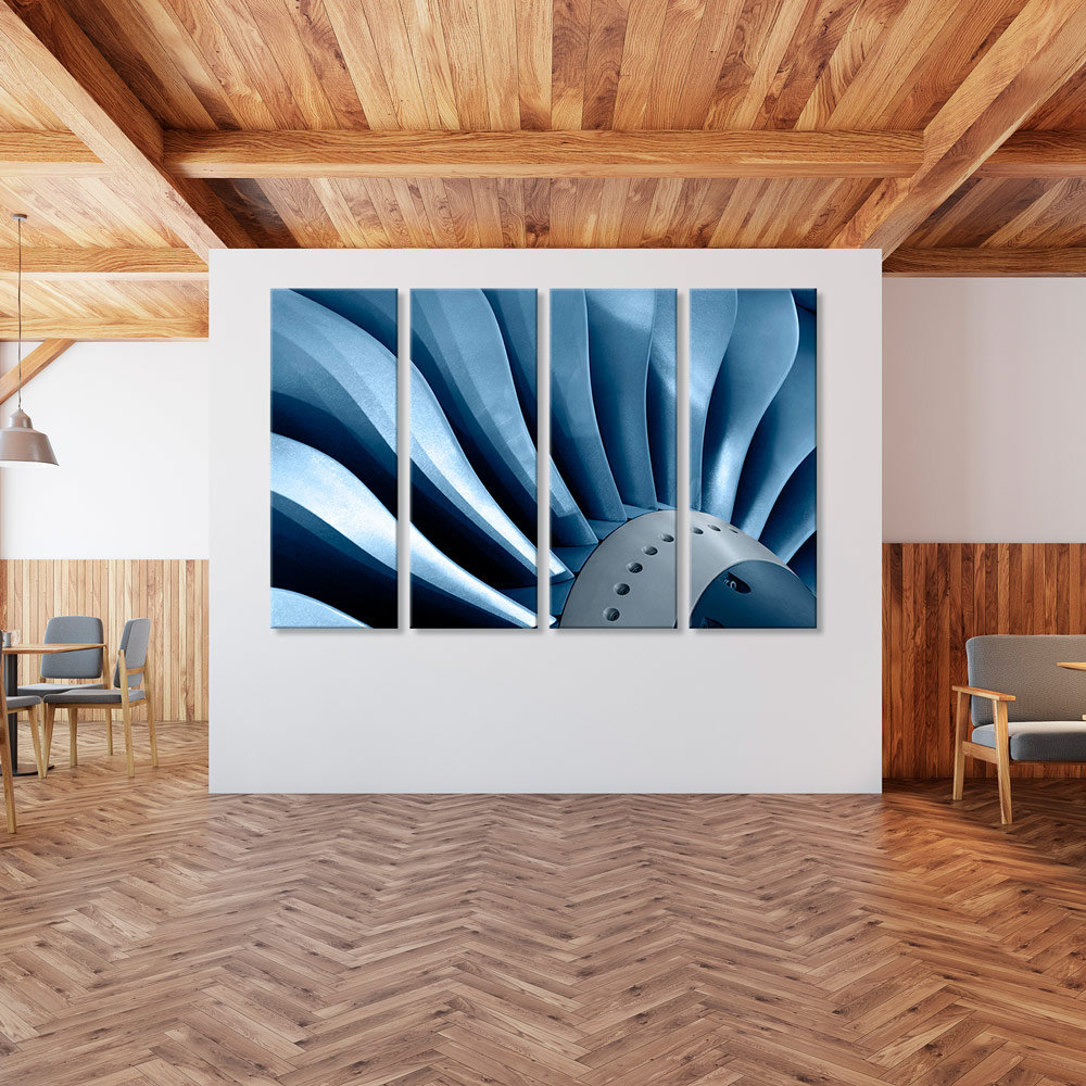 Azure Turbine Essence: Aircraft Engine Fragment in Blue Hue, Canvas ...