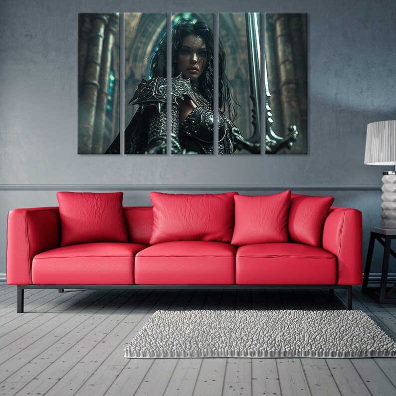 Medieval Warrior Woman, Valkyrie Art Print, Female Knight Tapestry ...