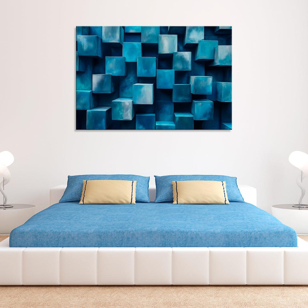 Blue Squares Abstract Art Print, Geometric Wall Decor, Modern Blue ...