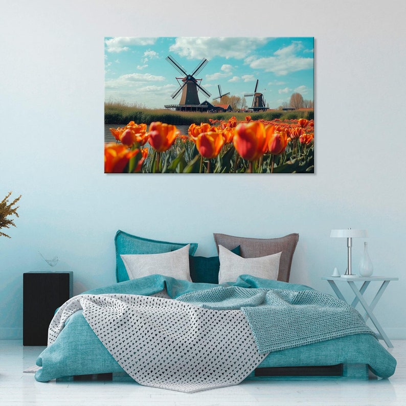 Dutch Windmills and Tulips Canvas Print: Holland Wall Art - Etsy