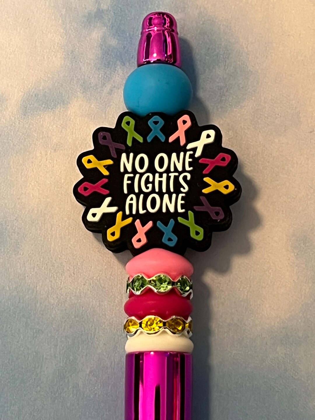 NO ONE FIGHTS Alone Beaded Pen | Fight Cancer Pen | Beadable Pen ...