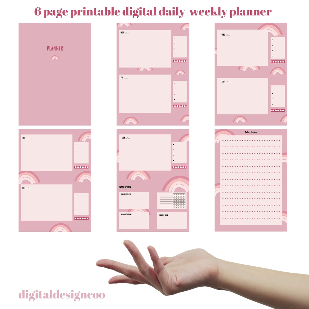 Pink Rainbow Daily-weekly Digital Planner, Printable Planner, Girly ...