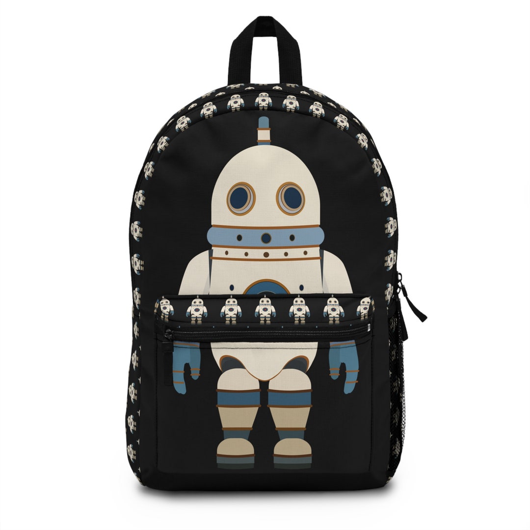 Black Backpack, Robot KR-20 Illustration, Durable Light Waterproof Bag ...