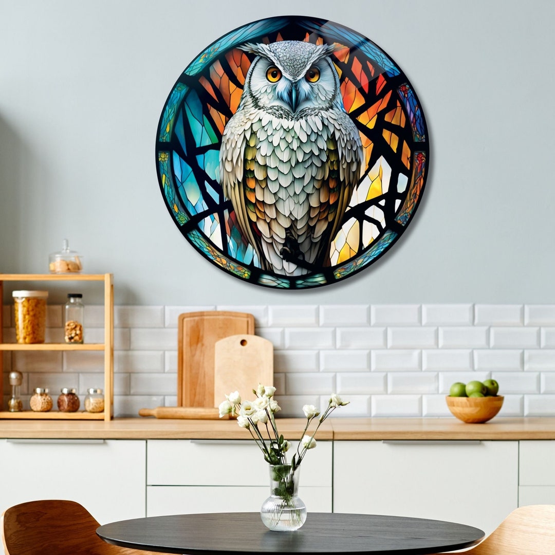 Round Tempered Real Glass Painting Stained Glass With Owl Image High ...