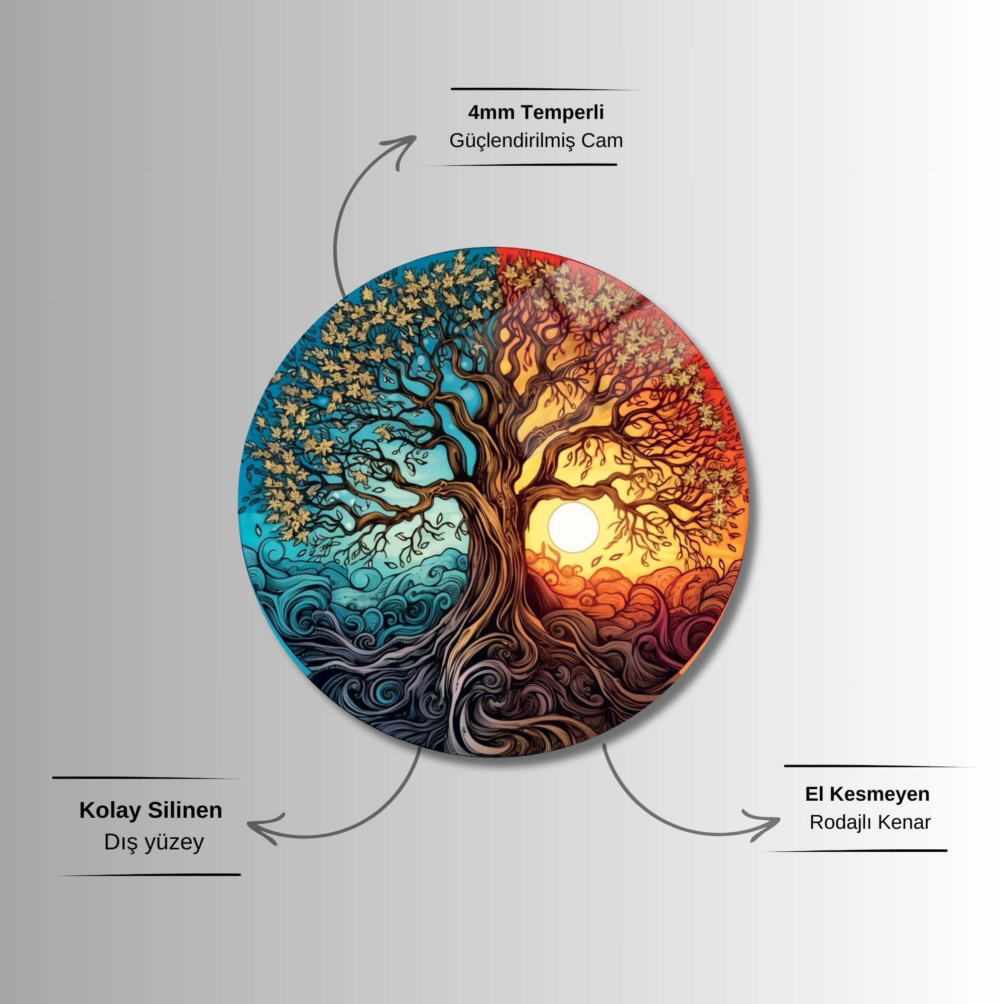 Round Tempered Real Glass Painting Life Day and Night Tree Design High ...